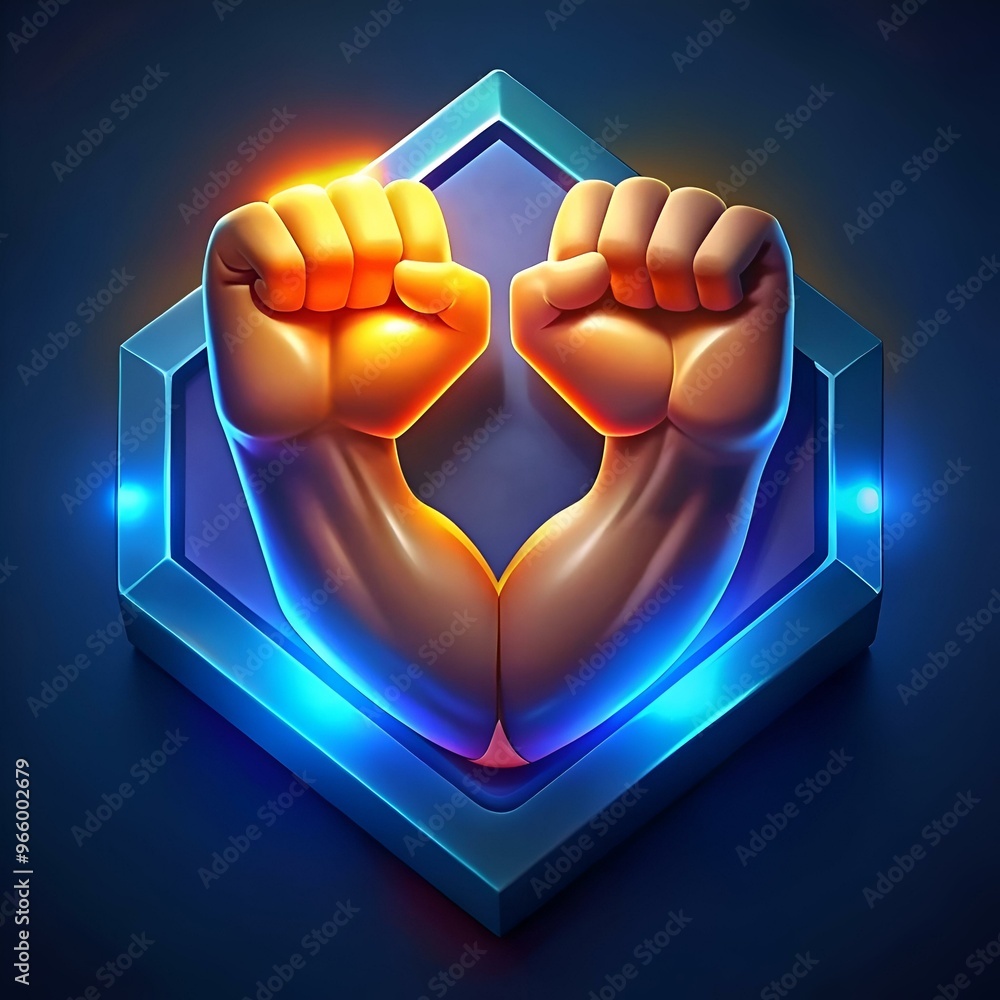 Dynamic 3D icon depicting two clenched fists in an arm wrestling pose ...