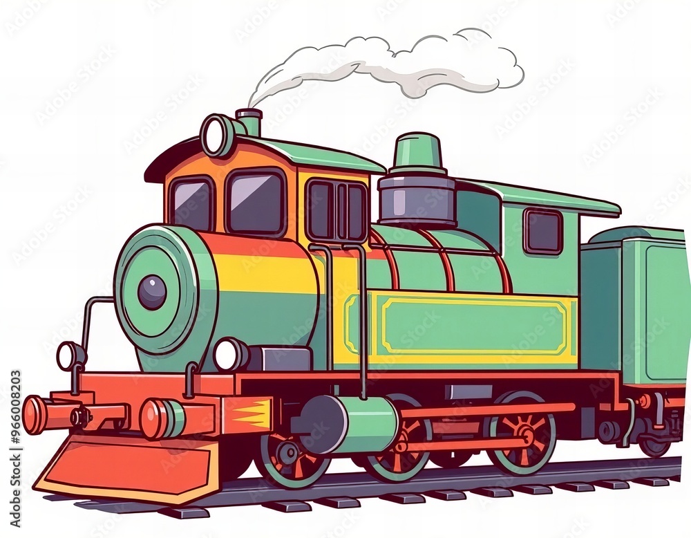 cartoon train engine with steam coming out of the engine. Stock Photo ...