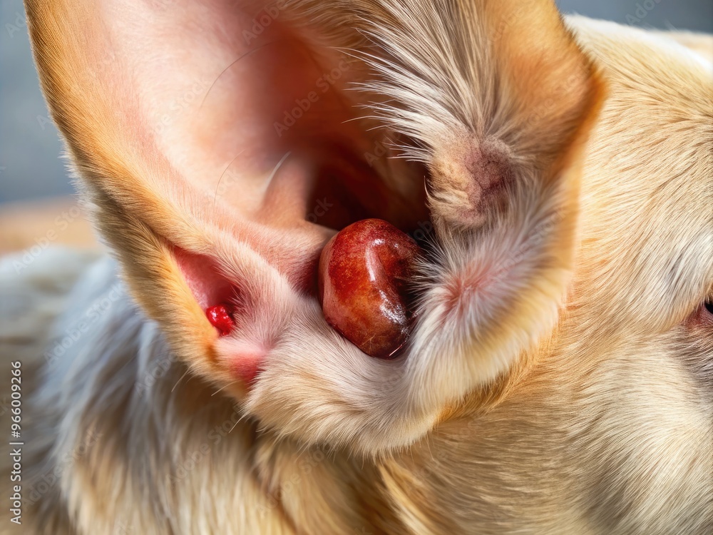Photo & Art Print A Close-Up Photo Of A Dog'S Ear With Redness And Discharge Around The Ear ...