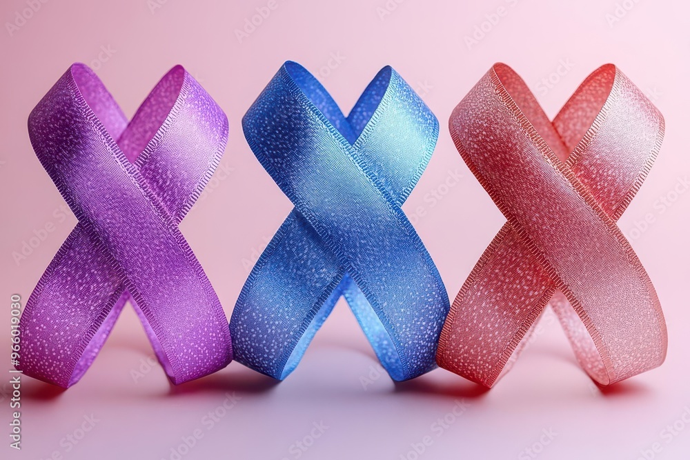 intertwined ribbons in various colors and patterns floating against a ...