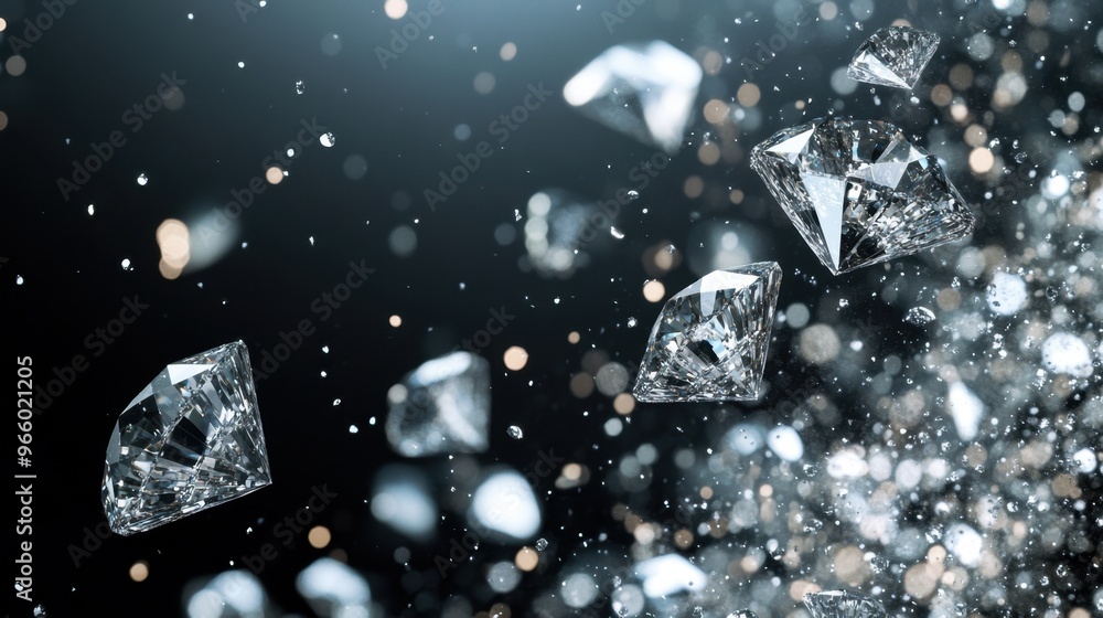 Transparent background with sparkling silver confetti and diamond ...