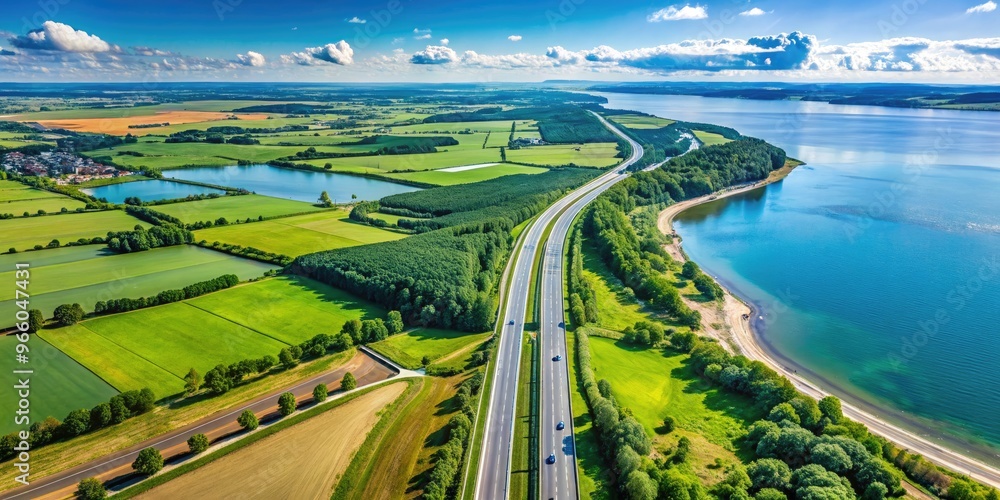 Aerial View Of The Border Between Two Neighboring Countries, With Roads ...