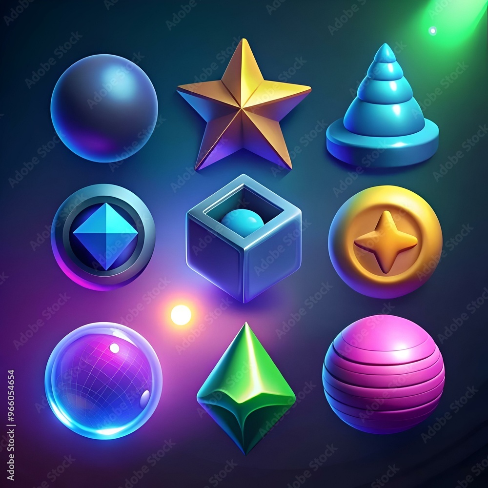 Set of nine vibrant 3D icons perfect for game UI. app design. and ...