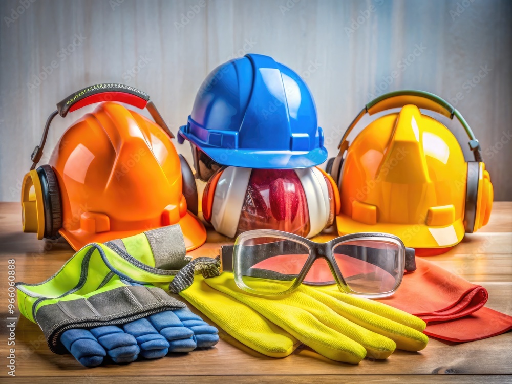 Colorful And Standardized Safety Equipment Like Hard Hats, Safety ...