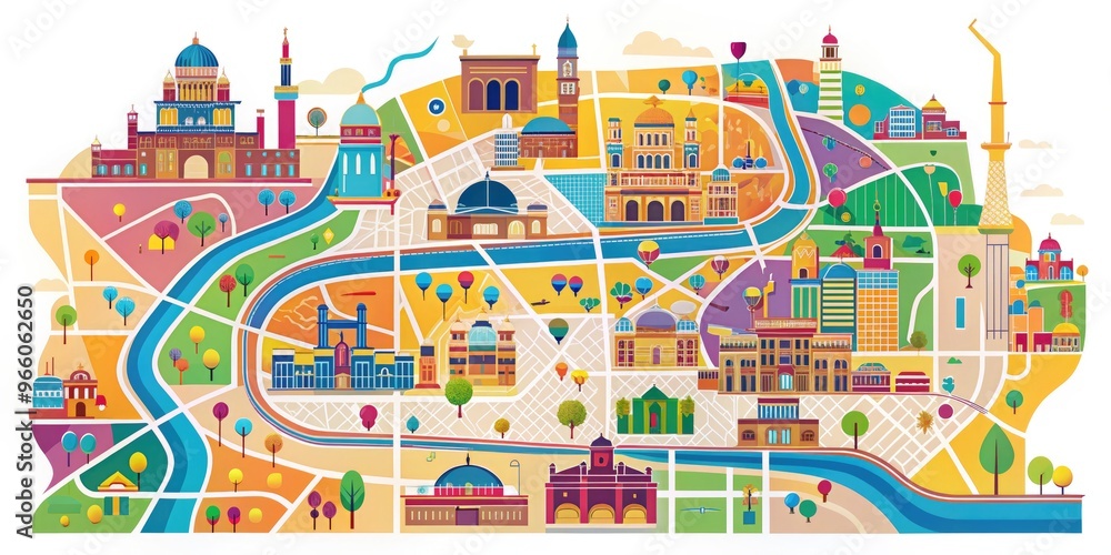 Colorful vector illustration of Erbil city map, showcasing major roads ...
