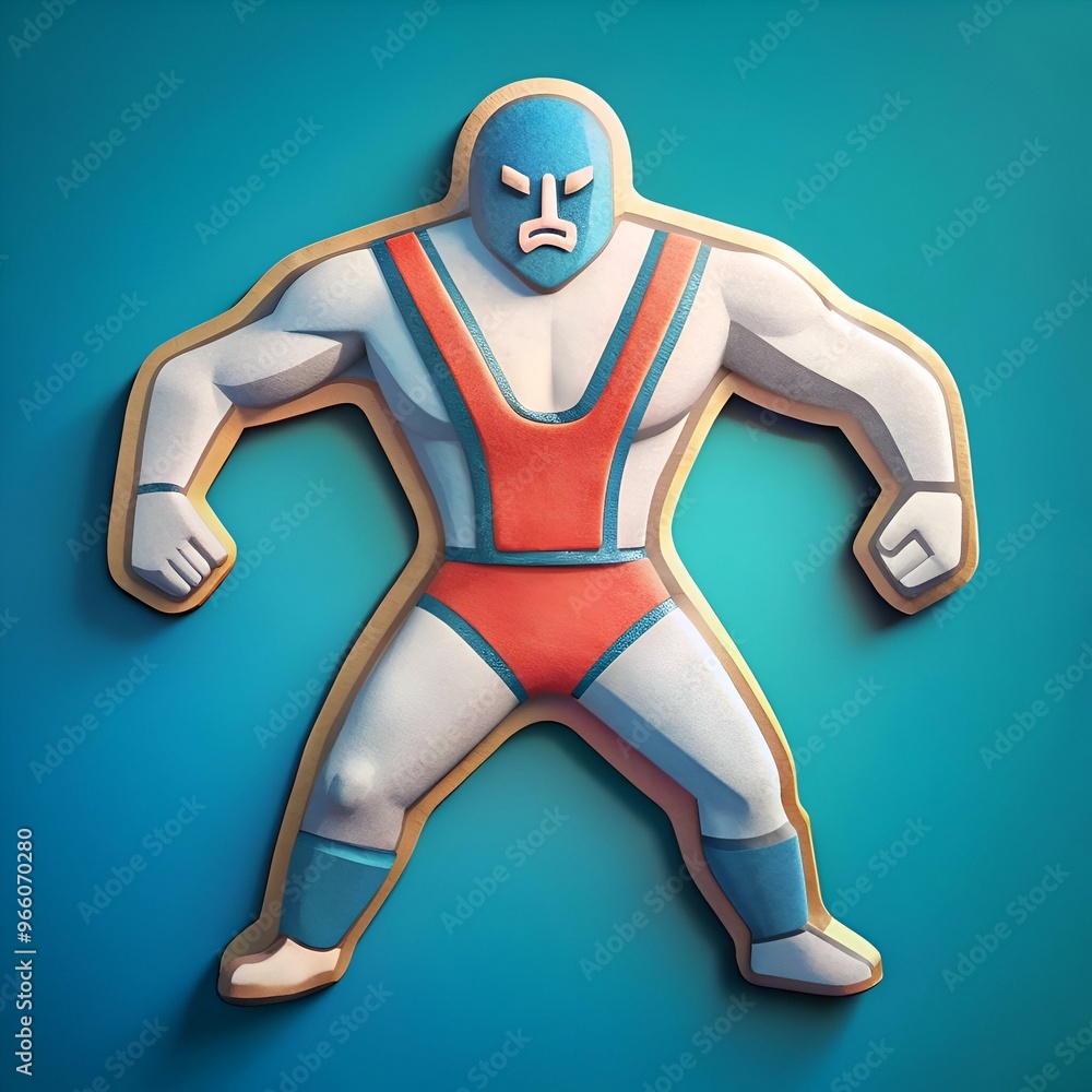 A playful 3D icon of a wrestler in a classic pose. perfect for adding a ...