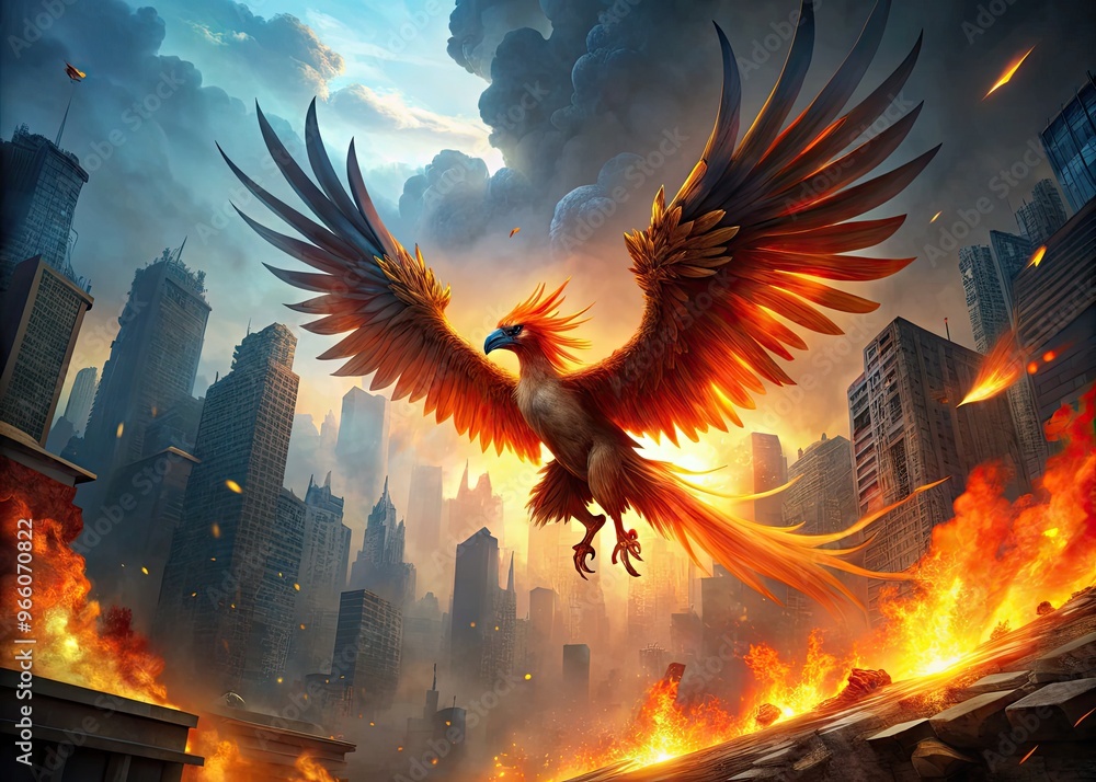 Fiery feathered friend with flapping wings and furious expression ...