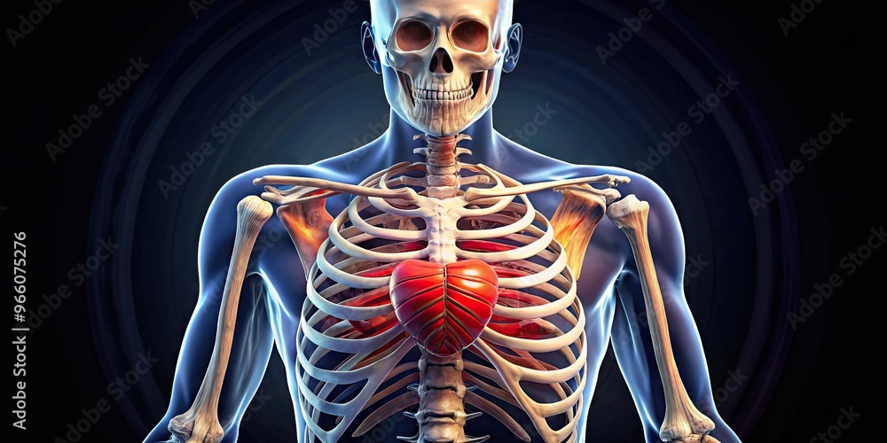 Human Skeleton With Heart-Shaped Rib Cage, Facing The Viewer, Holding ...