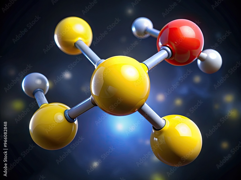 Molecular model of sulfur dioxide, a toxic gas with the chemical ...