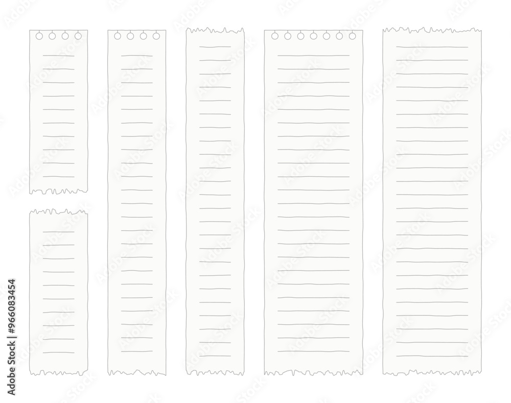 White vertical paper note with line illustration. Pieces of rough edge ...