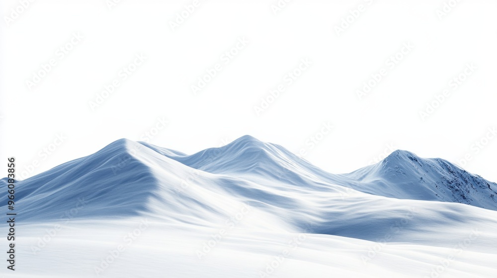 Snow-covered hills isolated on a plain white background, capturing the ...