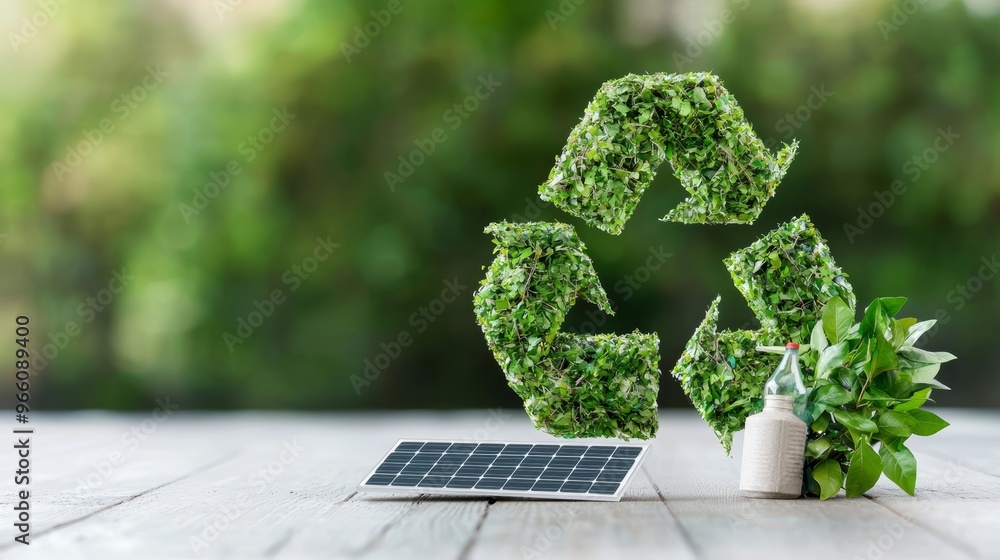 A modern customer symbol recycling in a clean city powered by renewable ...
