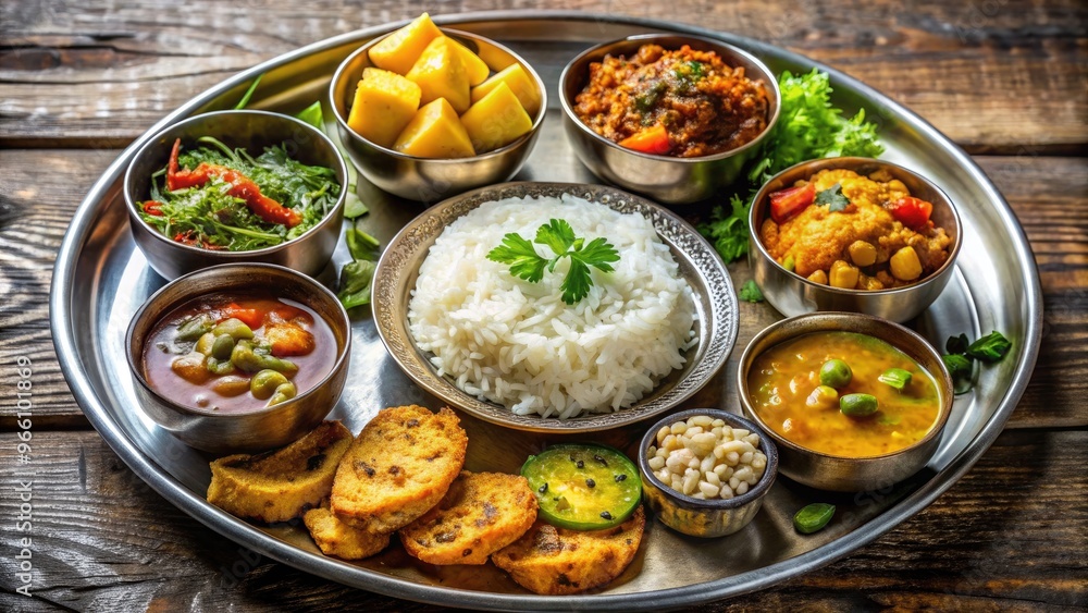 Traditional Nepali Cuisine Presented On A Plate, With Typical Dishes ...