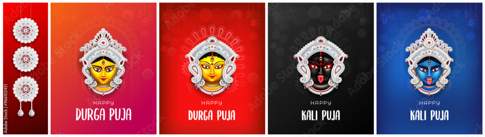durga puja and kali puja face illustration, durga puja kali puja banner ...