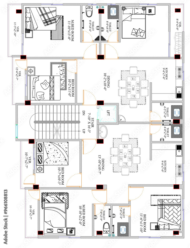 Architectural Floor plan Typical Autocad Floor Plan, 2D Drawing, House ...
