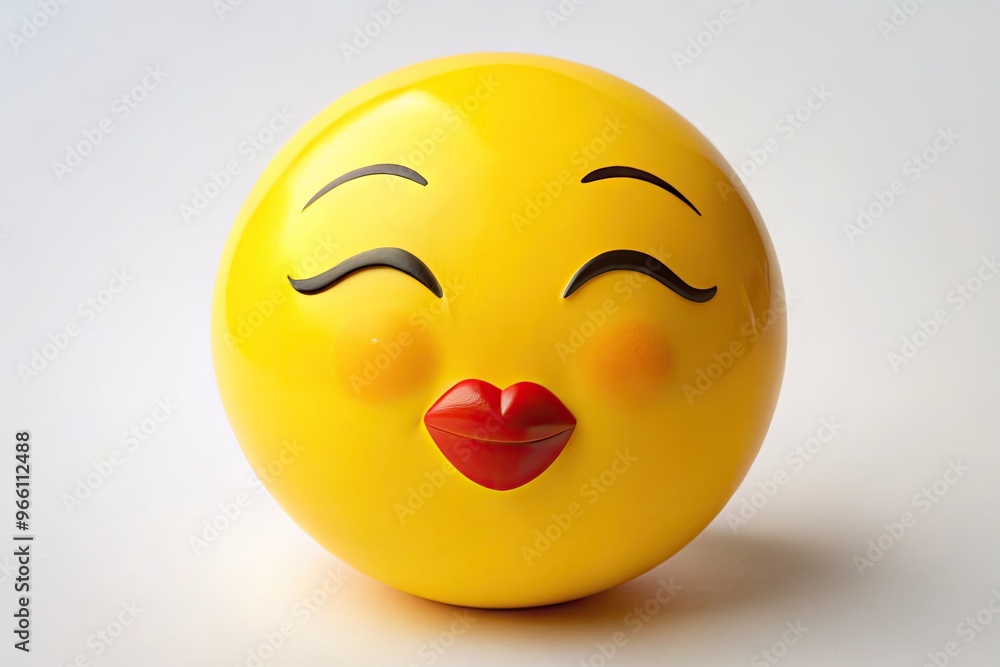 Vibrant yellow smiley face with puckered lips and closed eyes ...
