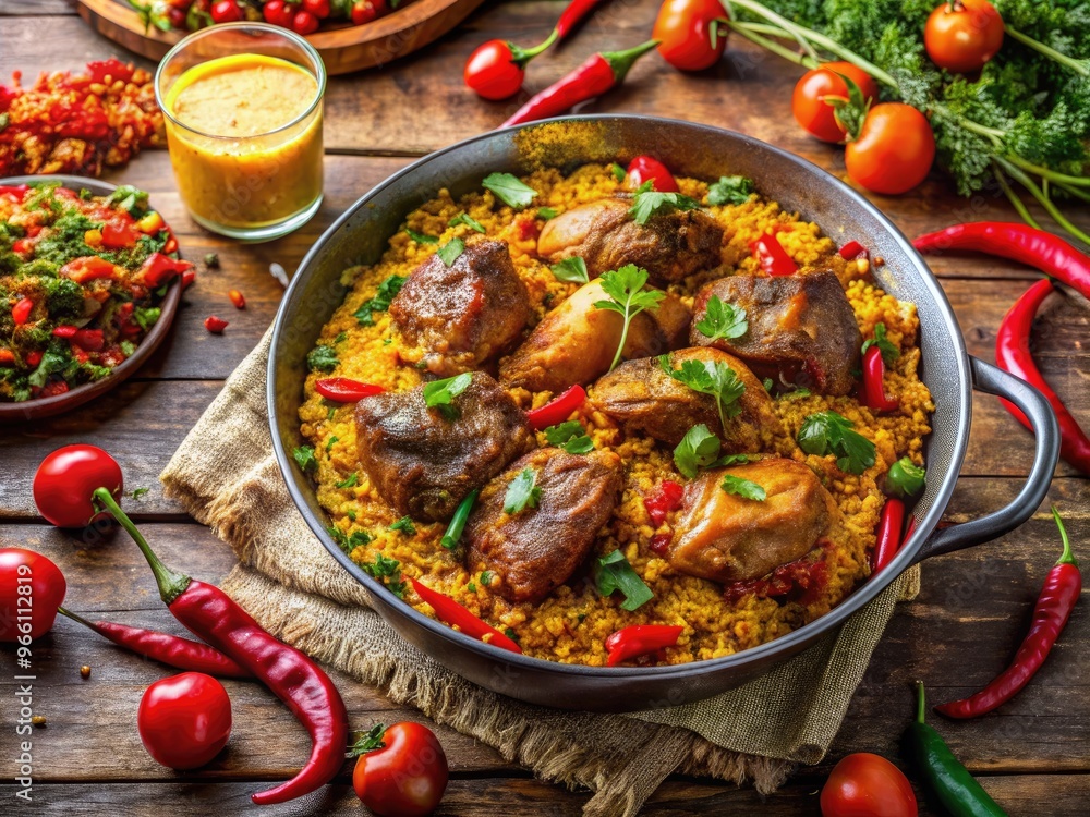 Vivid And Colorful Scene Of A Traditional Nigerian Dish, Richly ...