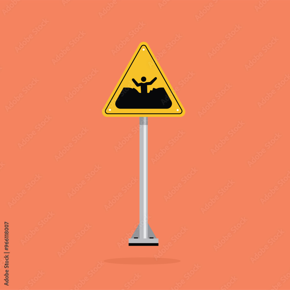 quicksand or mud warning sign symbol, sign inside yellow triangle board ...