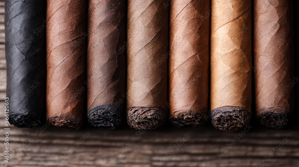 Aligned cigars varying in color, from dark to light, emphasize the ...