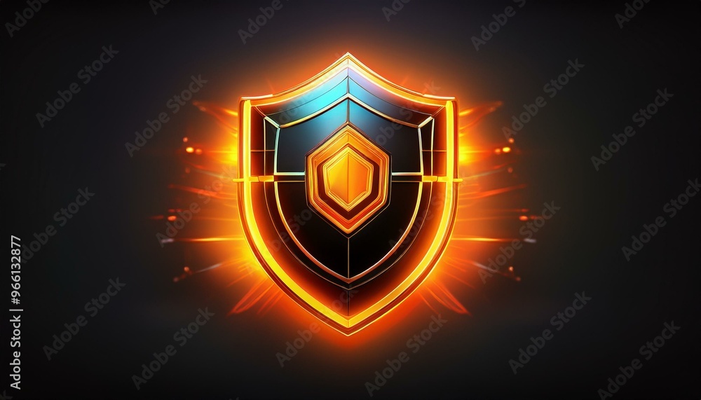 Vibrant 3D Neon Light Shield Icon in Orange and Yellow Hues, Isolated ...