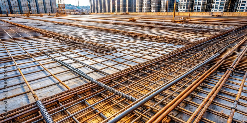Construction Site Featuring Steel Rebar Reinforcements Lying On ...