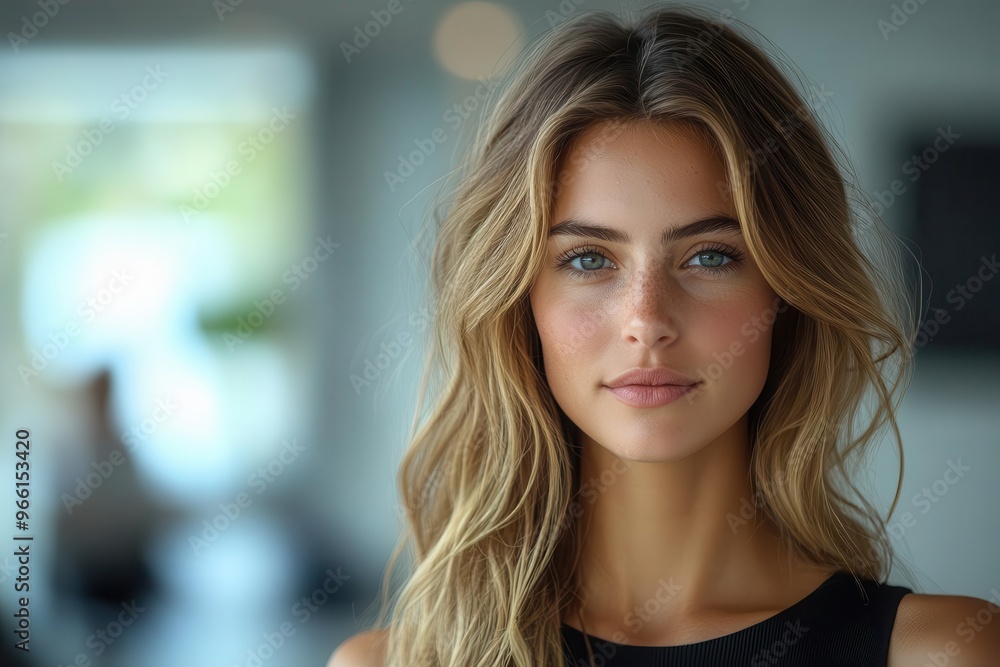 young professional woman demonstrating soft skills in office setting ...