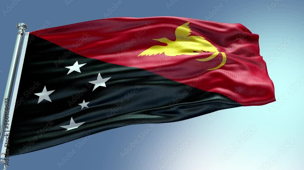 4k render Papua New Guinea Flag video waving in wind Papua New Guinea ...