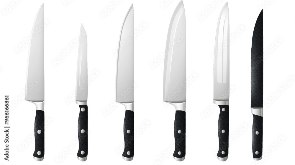 Chef's knife, multiple angles side top front group various designs ...