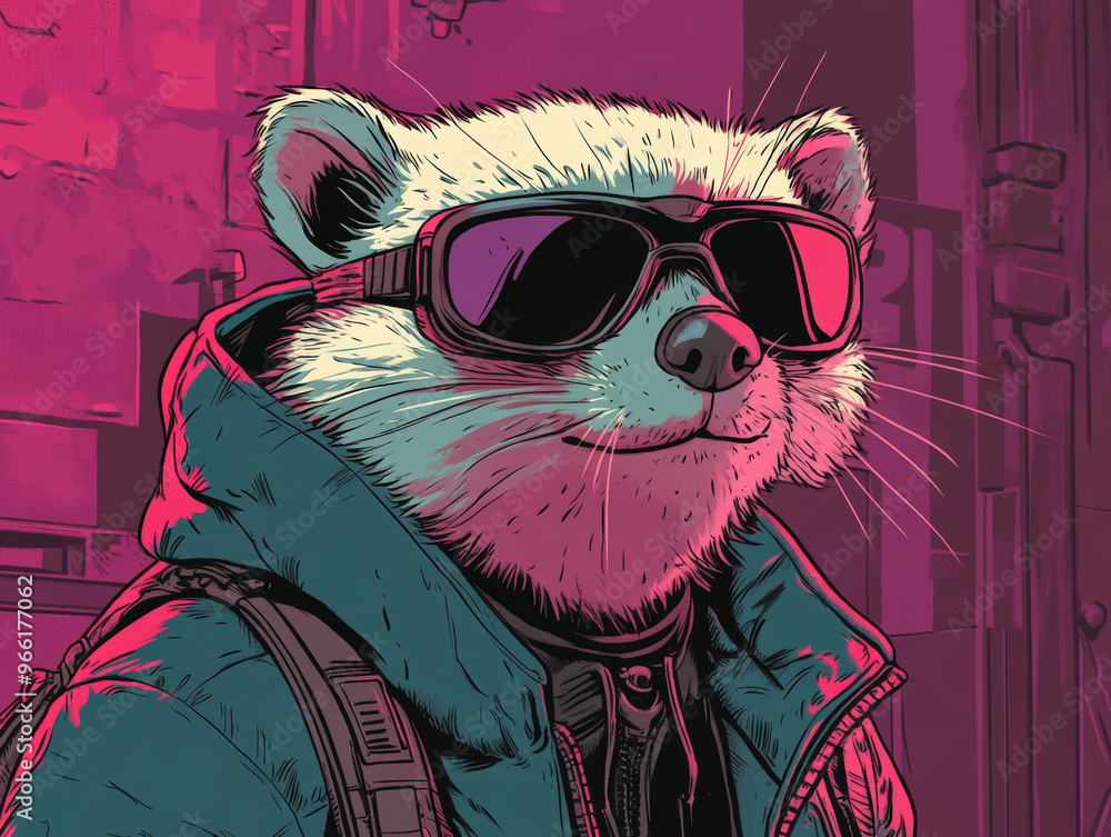 Cyberpunk Weasel Coolness. An anthropomorphic weasel character exuding ...