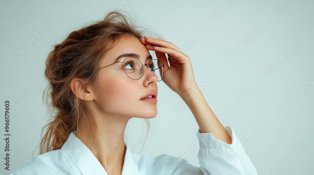 Side profile of a diligent researcher, their hand propping up their ...