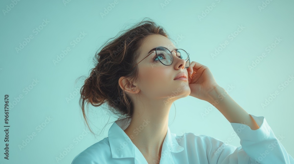 Side profile of a diligent researcher, their hand propping up their ...
