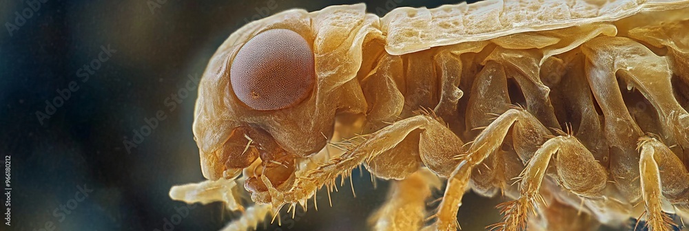 A close-up, high-resolution image of an insect's head and thorax taken ...