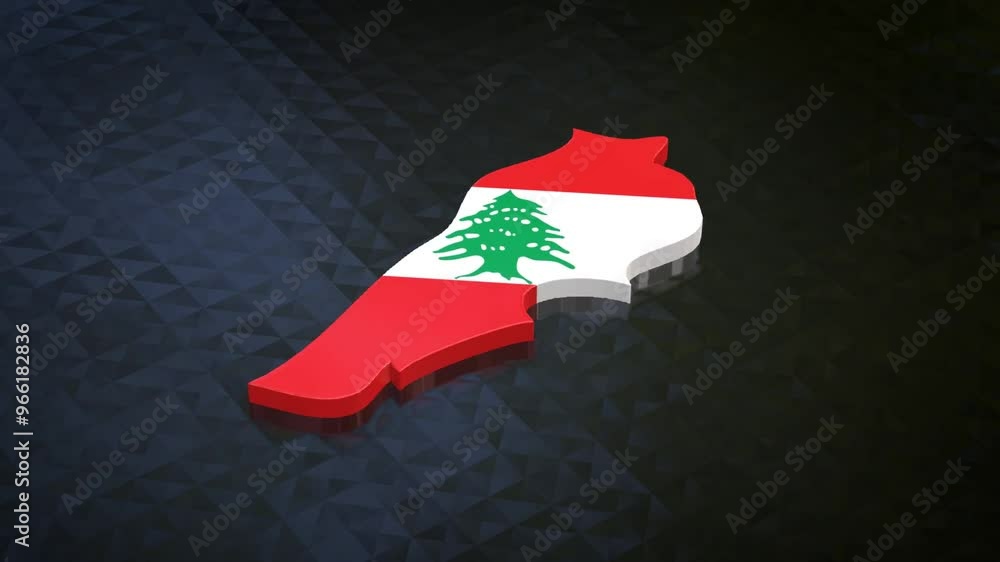 3D map of Lebanon moving on a black textured floor. The country's area ...