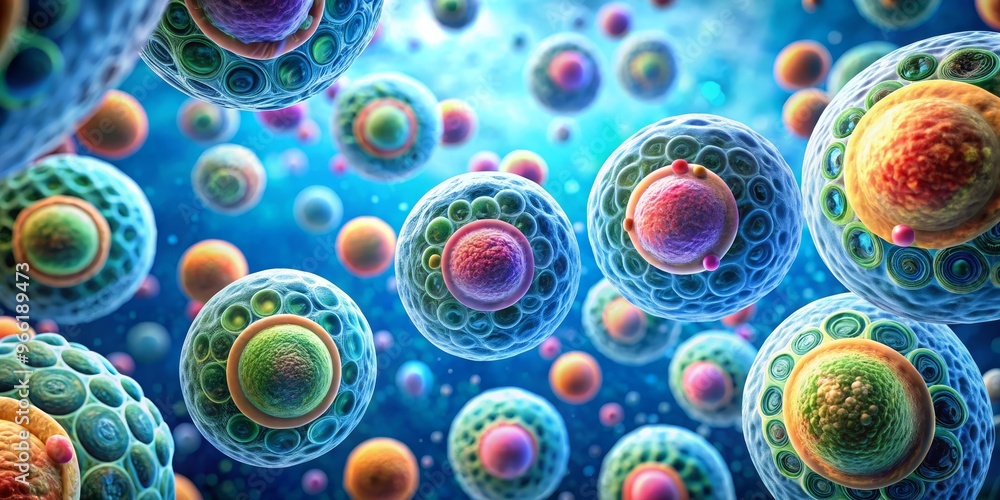 Microscopic View of Cells Colorful Spherical Structures with Layers and ...