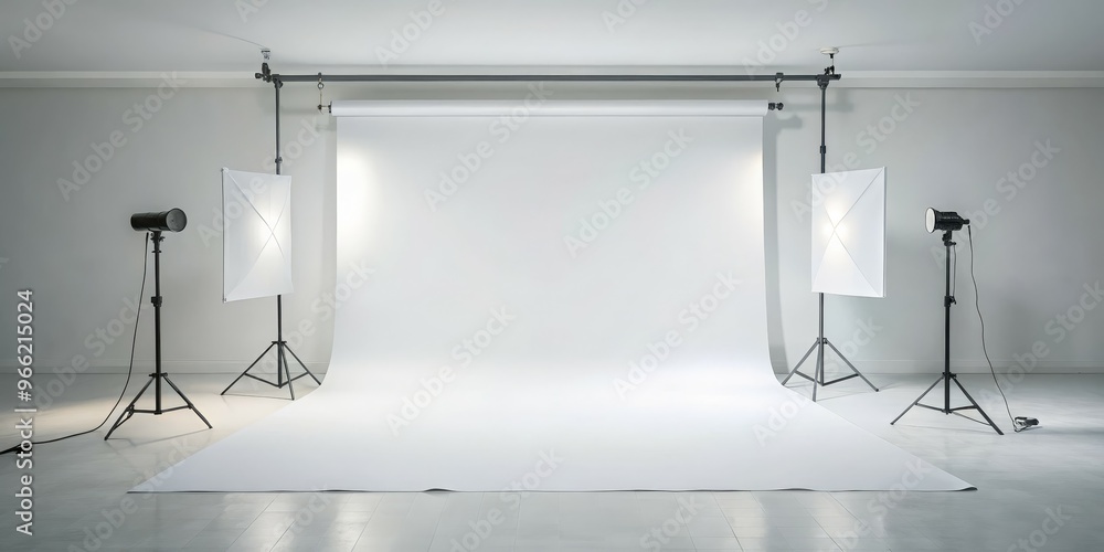 Studio Photography Setup with White Backdrop and Lights, Photography ...