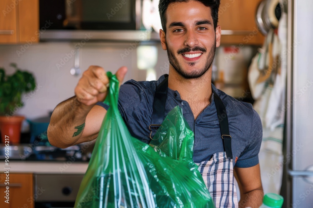 Cooking At Home: Handsome Man With Garbage Bag Handsome young man ...