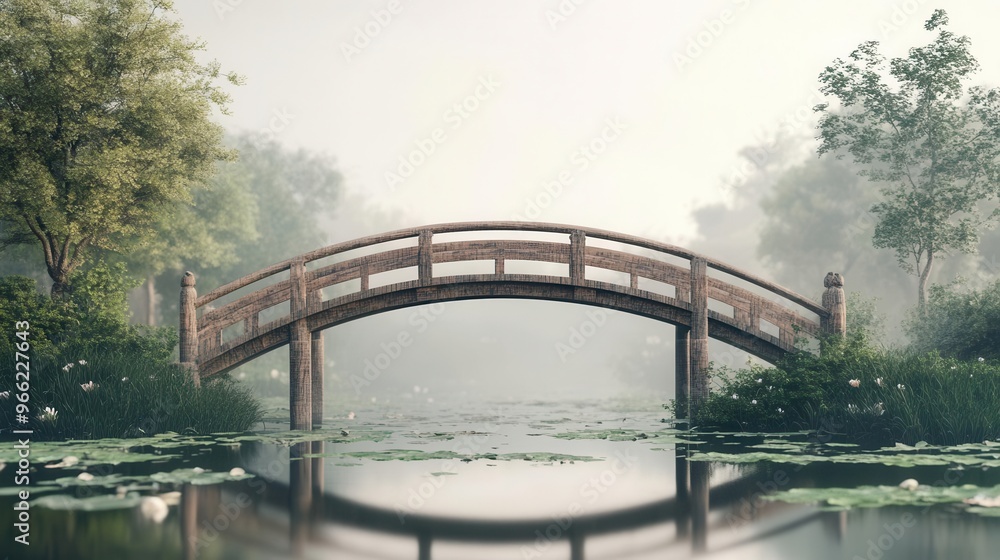 Zen bridge flat design front view calm nature theme 3D render Triadic ...