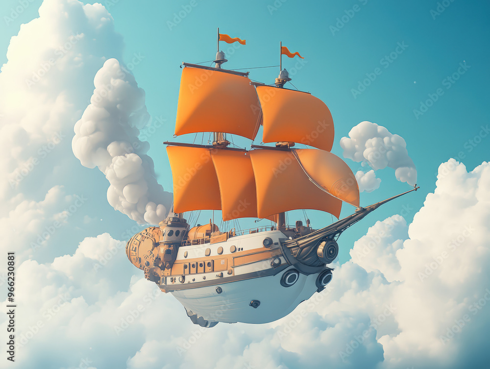 Pirate Adventure in the Sky. An elaborate pirate ship soaring through ...