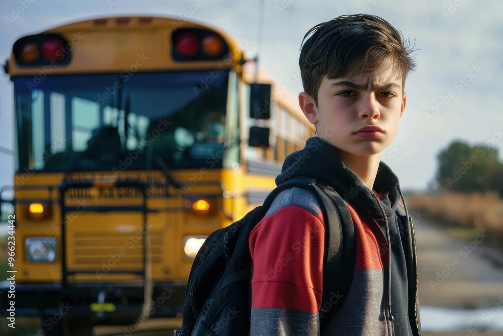 Upset preteen boy not wanting to go to school An upset, grumpy preteen ...
