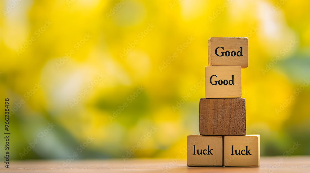 Good luck symbol. Wooden blocks with words "Good luck". Beautiful ...