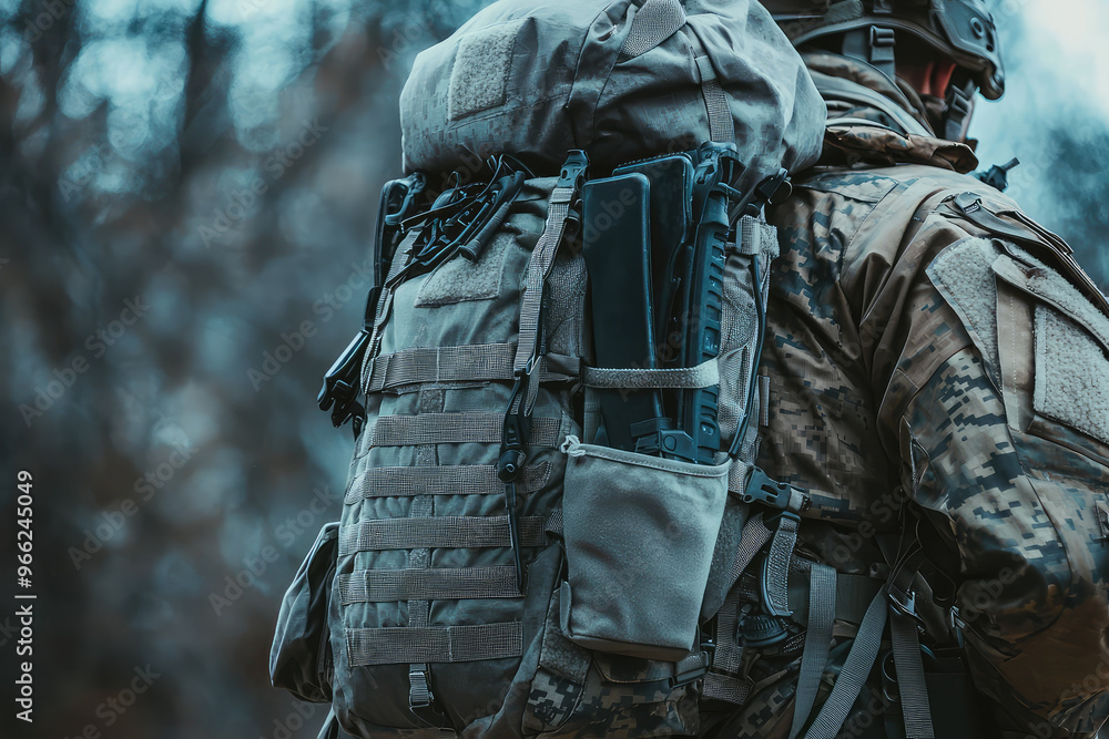 A close up of Special Forces soldiers tactical backpack, showcasing its ...