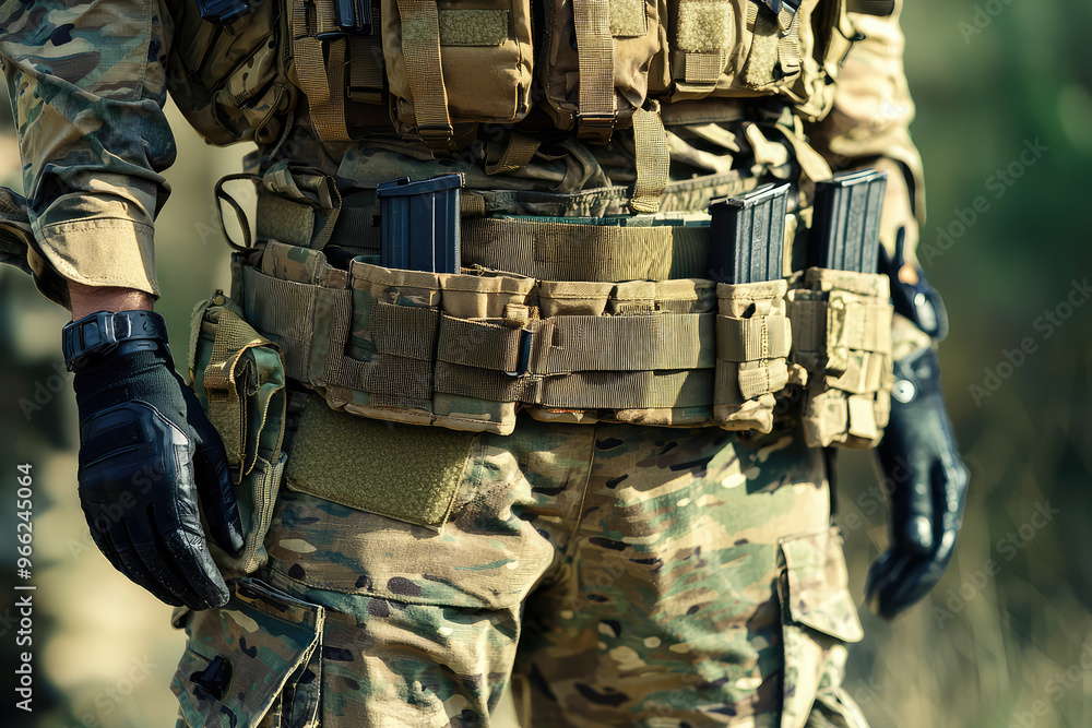 A close up of Special Forces soldiers tactical belt showcases intricate ...