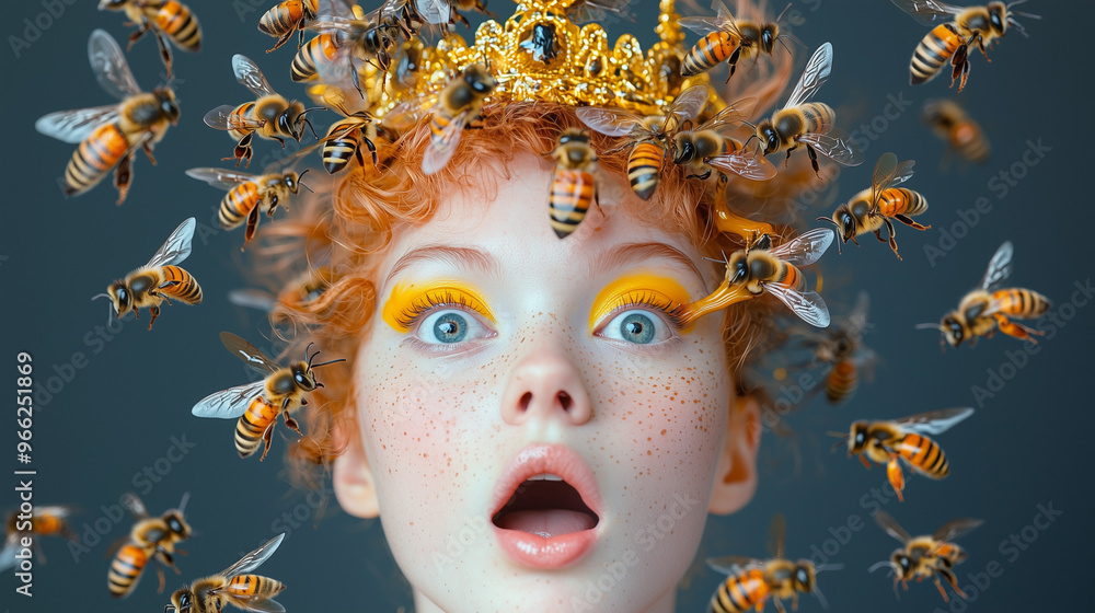 Young Girl Surprised by a Swarm of Bees Stock Photo | Adobe Stock