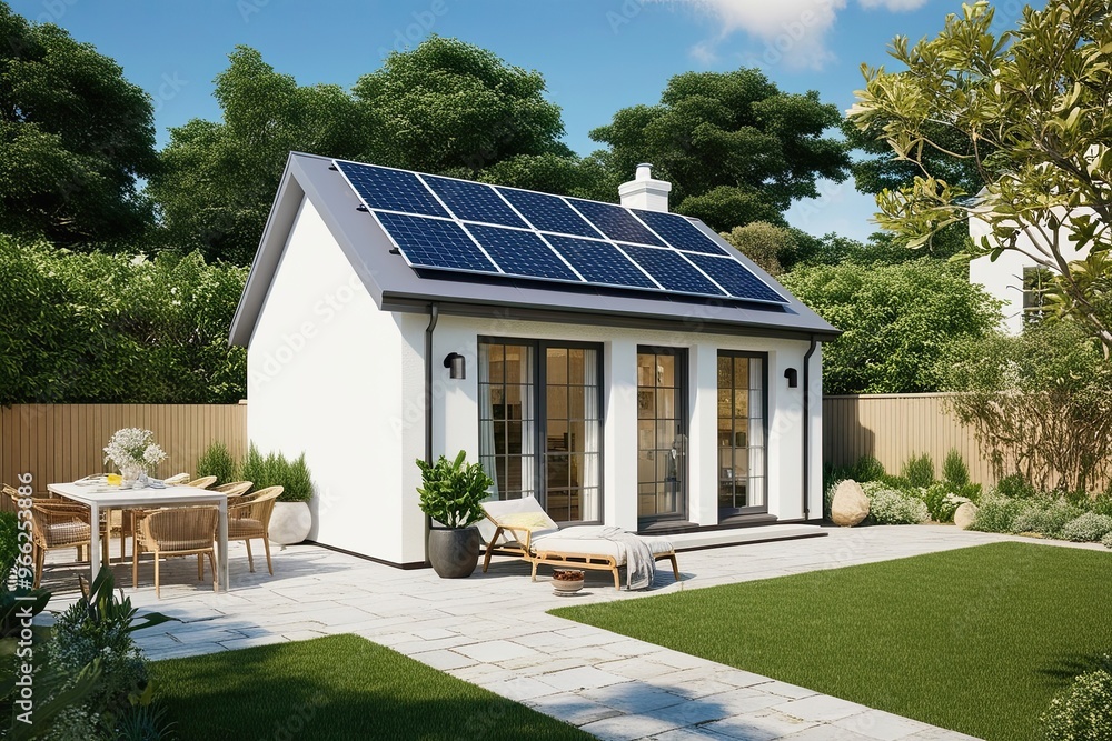 Coastal Cottage Design with Solar Panel Roof and Beautiful Garden Space ...