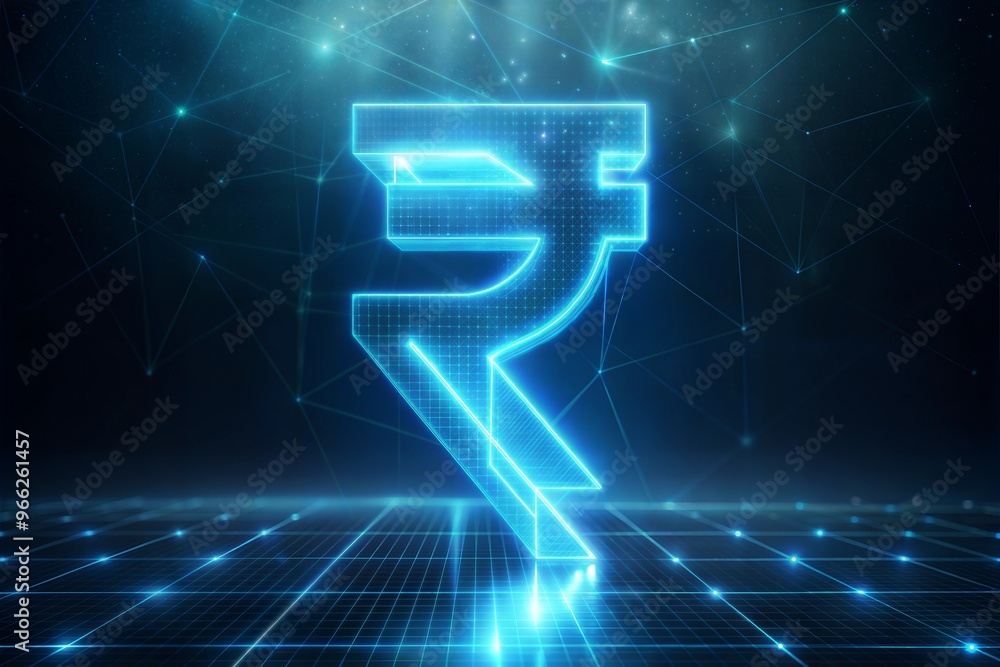 3D Glowing Currency Symbol of Indian Rupees, Futuristic Digital ...