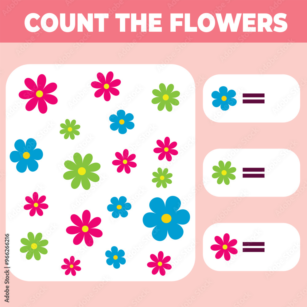 Counting educational kids game, activity sheet for kids in math. How many objects task. Vector ...