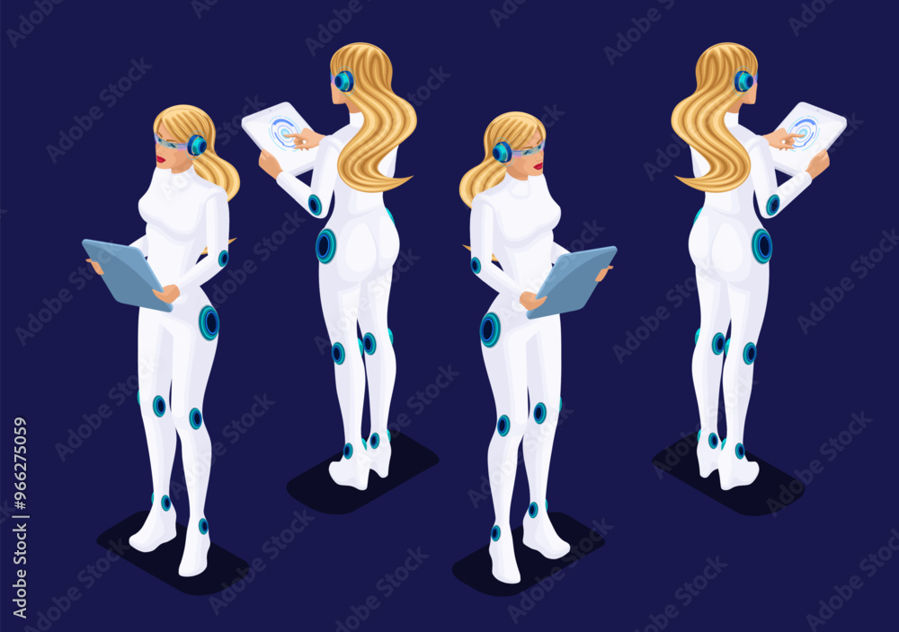 Vetor de Trending Isometric Cyborg Artificial Intelligence. 3D Cyborg ...