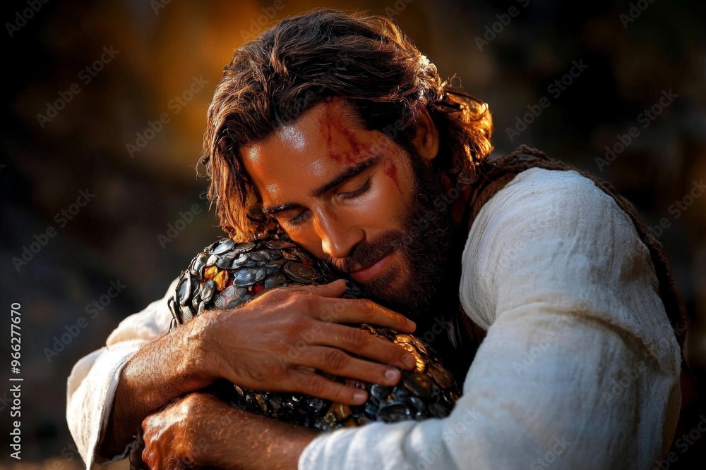 Jesus embracing a lost soul, welcoming them into His kingdom with open ...