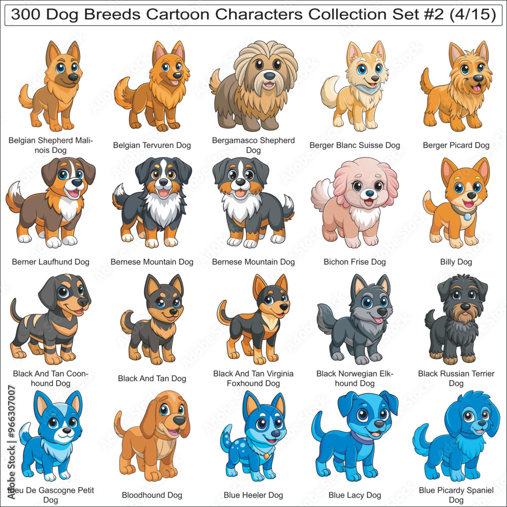 Dog Breeds Cartoon Characters Collection Set of 300 Dog Faces Isolated ...
