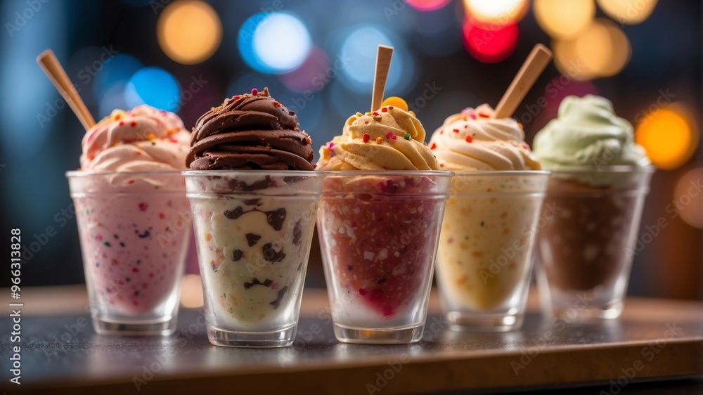 Colorful Sundae Bar with Assorted Ice Cream Scoops and Toppings ...